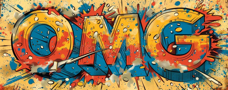 Colorful Comic Style OMG Expression in Bold Graffiti Art on a Vibrant ...
