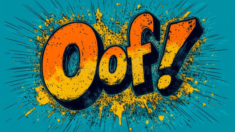 Colorful Comic Style "oof!" Text with Explosive Design on Blue ...
