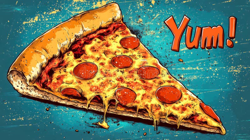 Colorful Comic-style Pepperoni Pizza Slice with Dripping Cheese and ...