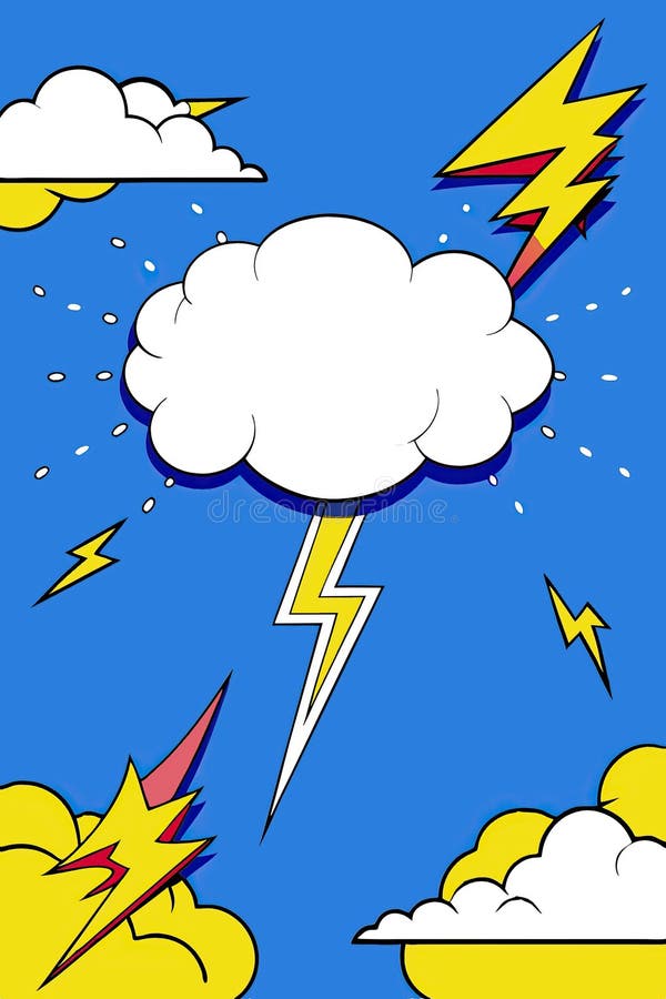 Colorful Comic Style Sky Background with Clouds and Lightning Stock ...
