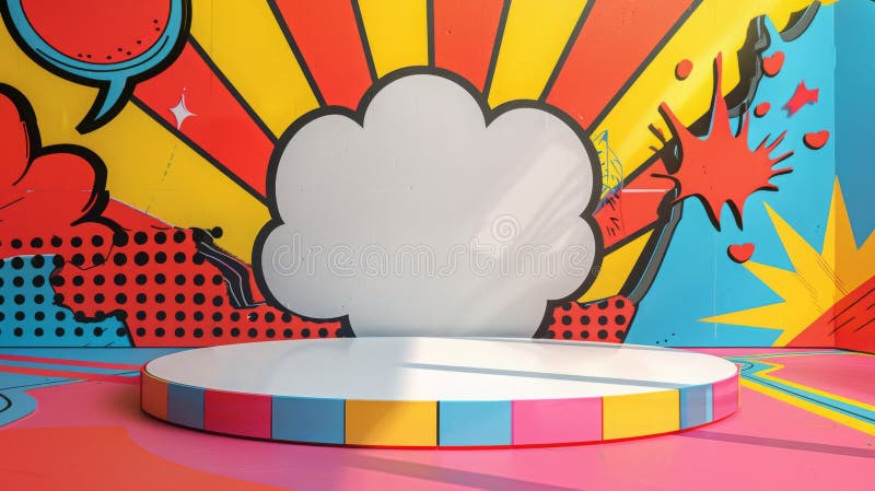 Colorful Comic-Themed Stage Backdrop with Bright Pop Art Murals Stock ...