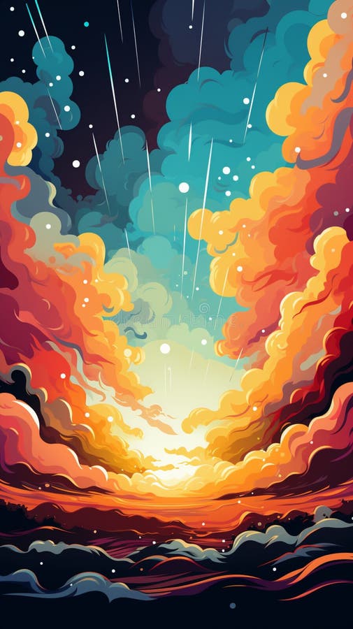 Colorful Comic Vector Scene Flat Style, Abstract Wave, and Dotted ...