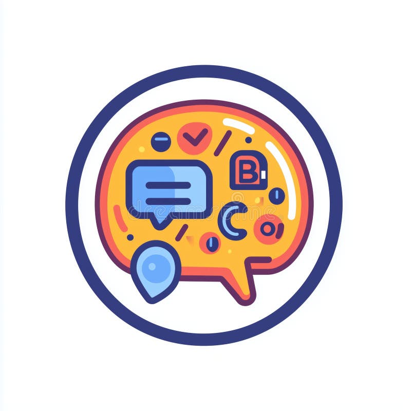 Colorful Communication Icon with Speech Bubble and Symbols on White ...