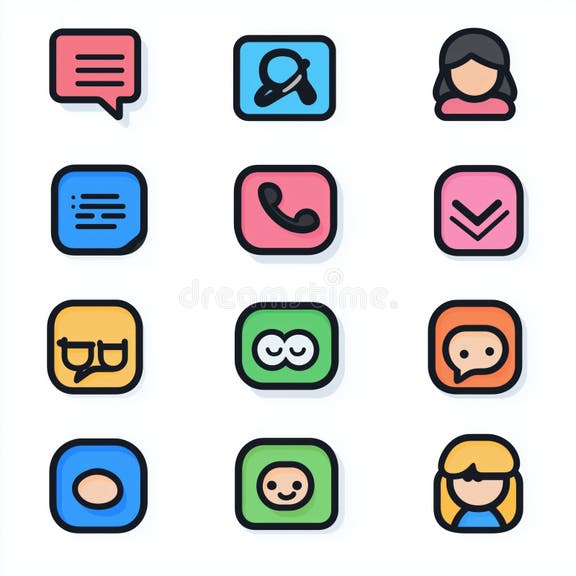 Colorful Communication and User Interface Icons Collection Stock ...
