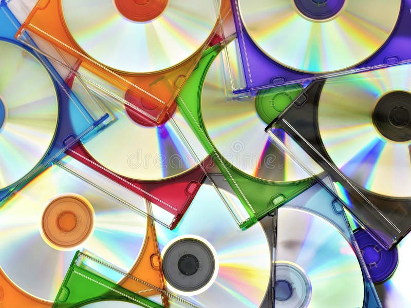 Colorful Compact Discs in Boxes Stacked in a Pile As Background Stock ...