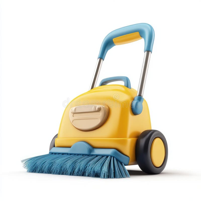 Cute Yellow and Blue Push Broom Sweeper for Cleaning Stock Illustration ...