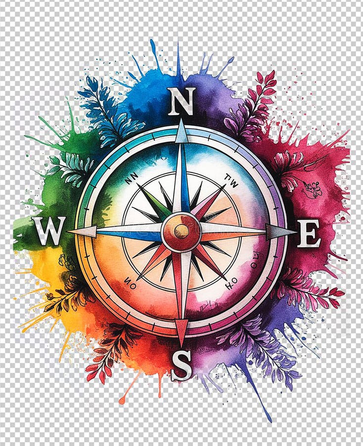 Colorful Compass Illustration with Transparent Background Stock ...