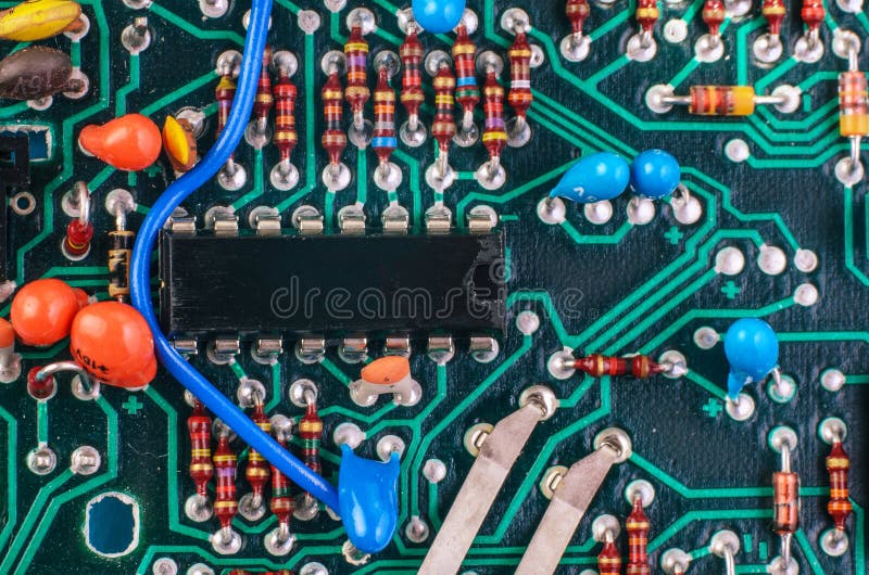 Colorful Components on Old PCB Stock Photo - Image of mask, electrical ...