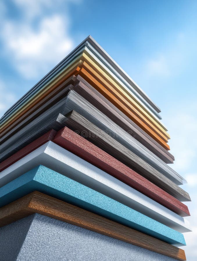 Composite Panels Stacked Diagonally in Various Colors Against a Blue ...