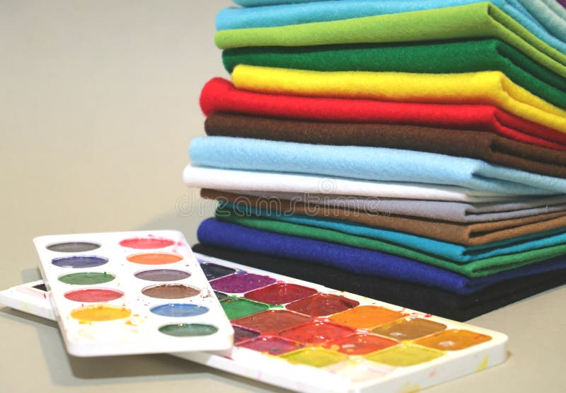 Colorful Composition with Brush Paints and Felt Stock Image - Image of ...