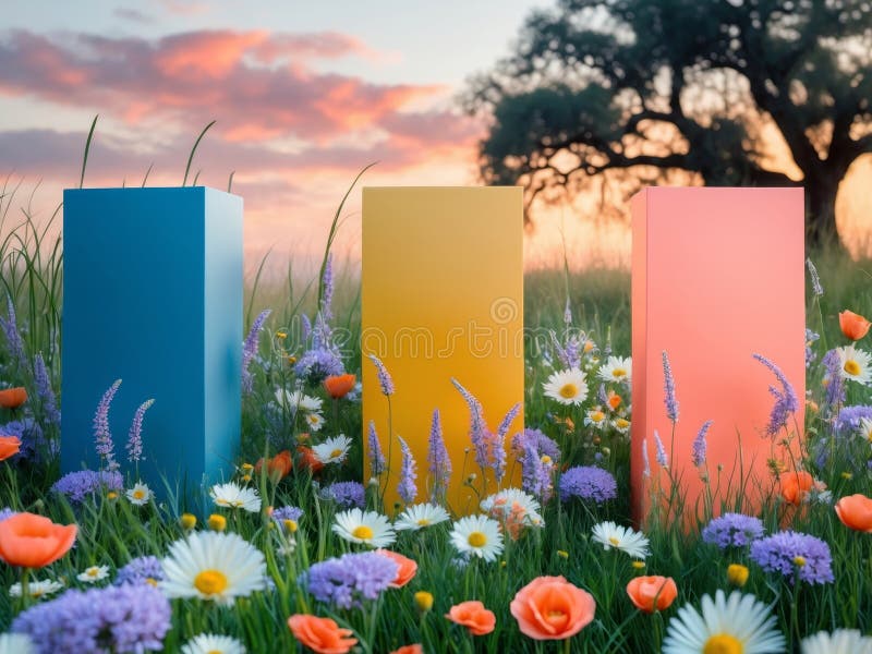 Colorful Composition of Three Rectangular Shapes Surrounded by Fresh ...