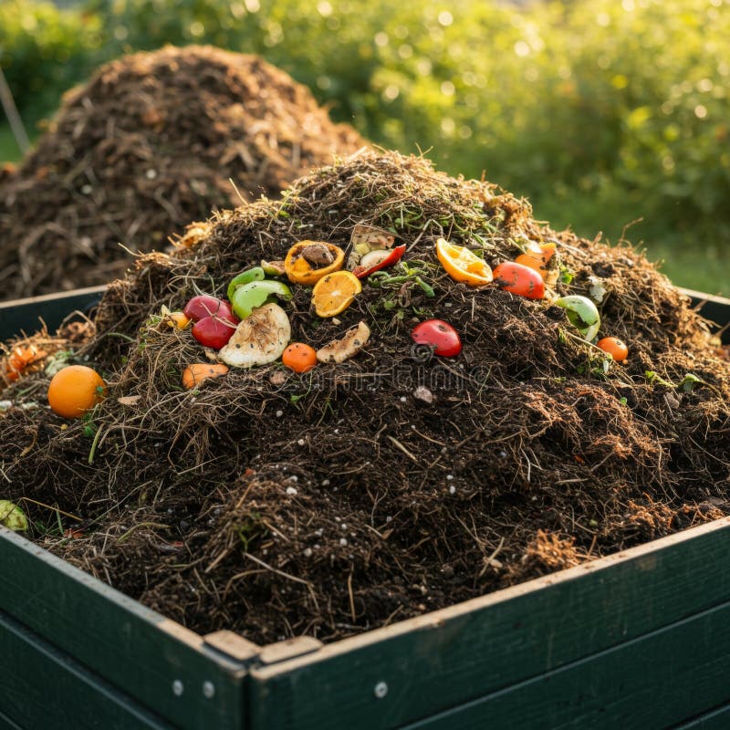 Colorful Compost Pile in a Dark Green Bin Outdoors Stock Illustration ...