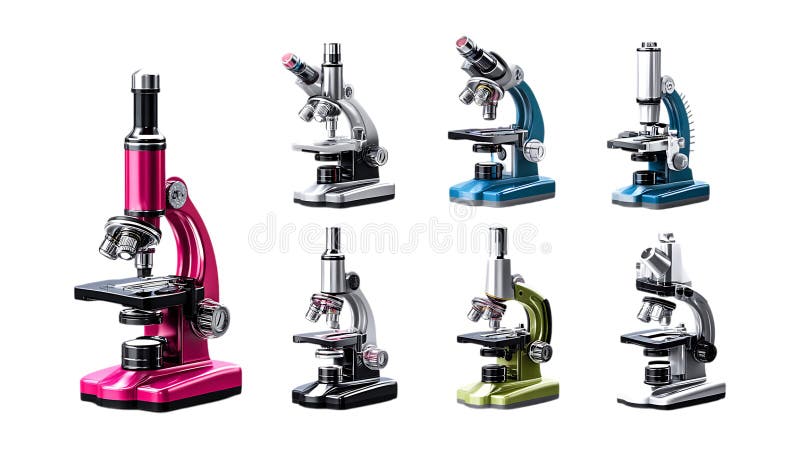 Colorful Compound Light Microscopes on Transparent Background Stock ...