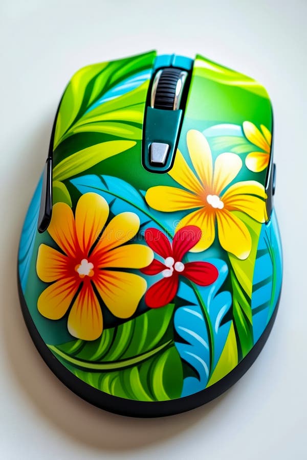 A Computer Mouse with Colorful Flowers Painted on it Stock Illustration ...
