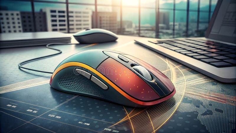 Illustrations Digital Mouse Computer with Business Background Stock Illustration - Illustration ...