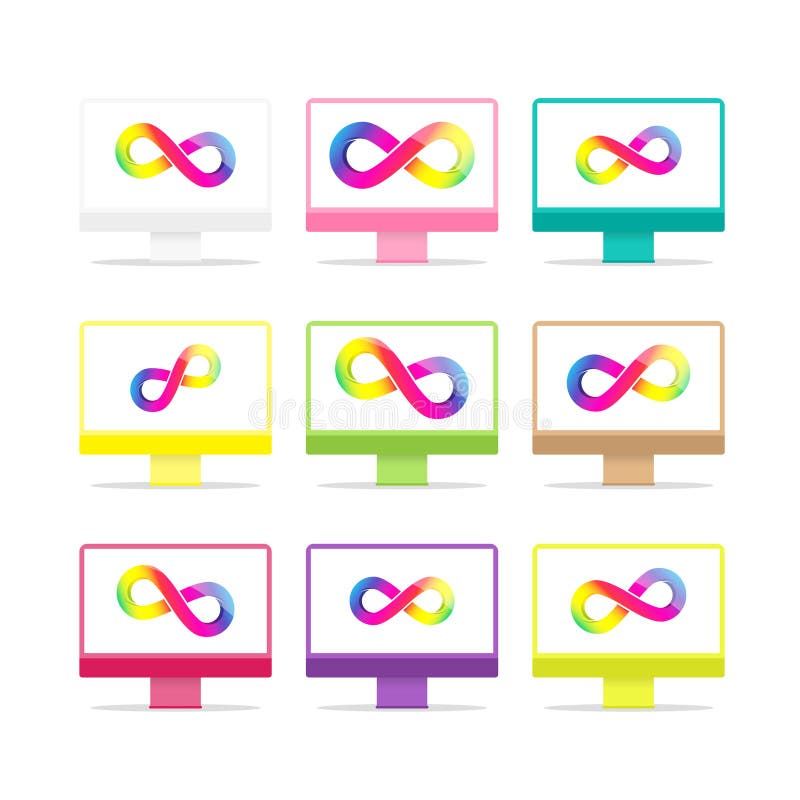 Colorful Computers Set with Infinity Symbol on Screen Stock Vector ...