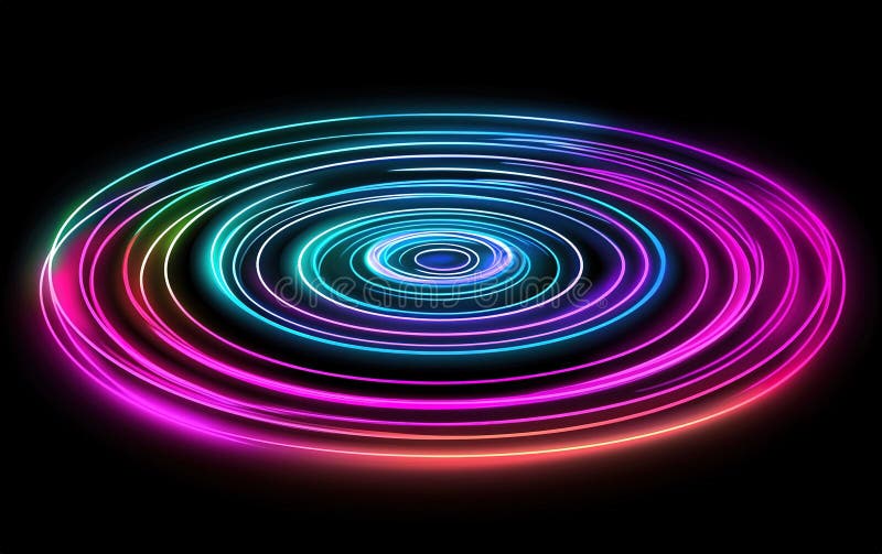 Colorful Concentric Circles of Light Expanding Against a Black ...