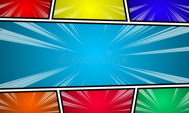 Colorful Concept Comic Book Page with Halftone Radial Rays Humor Effect ...