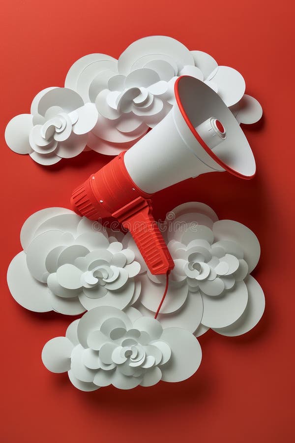 Colorful Concept of Communication Red Megaphone Surrounded by White ...