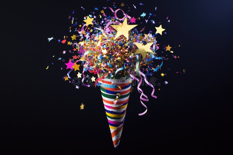 A Colorful Cone Filled with Confetti and Stars Stock Photo - Image of ...