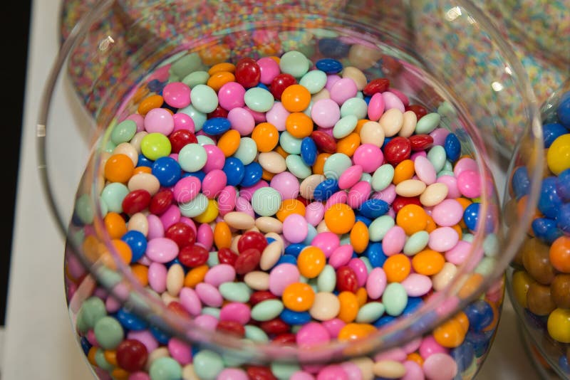 Colorful Confetti Candy Inside Transparent Glass Container Stock Photo ...