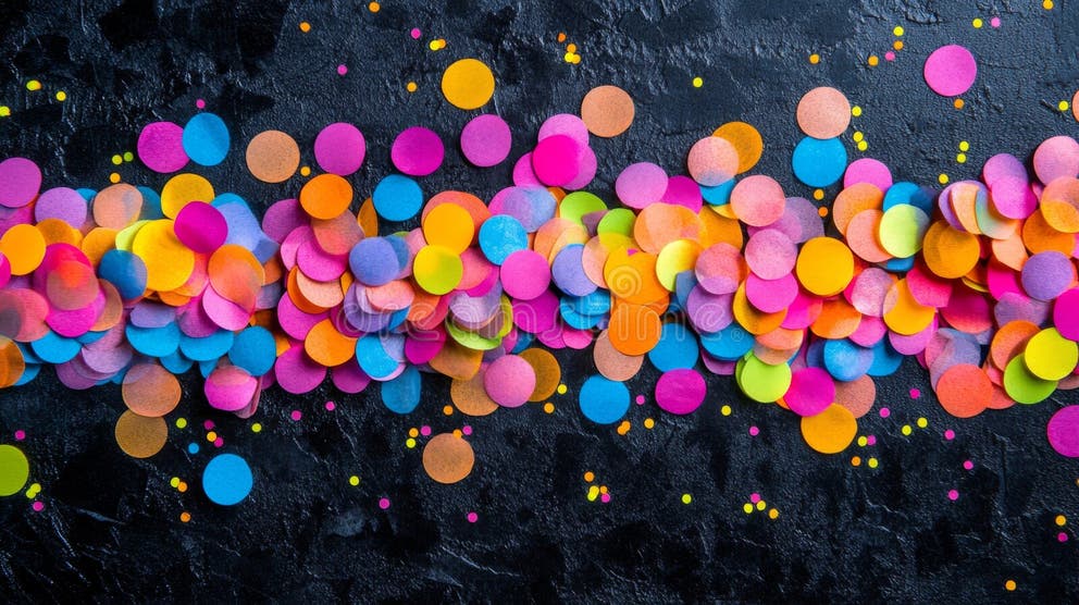 Colorful Confetti Circles Scattered on Dark Background Stock ...