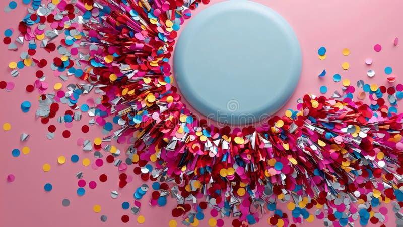 Colorful Confetti Exploding Around a Blue Circle on Pink Background ...