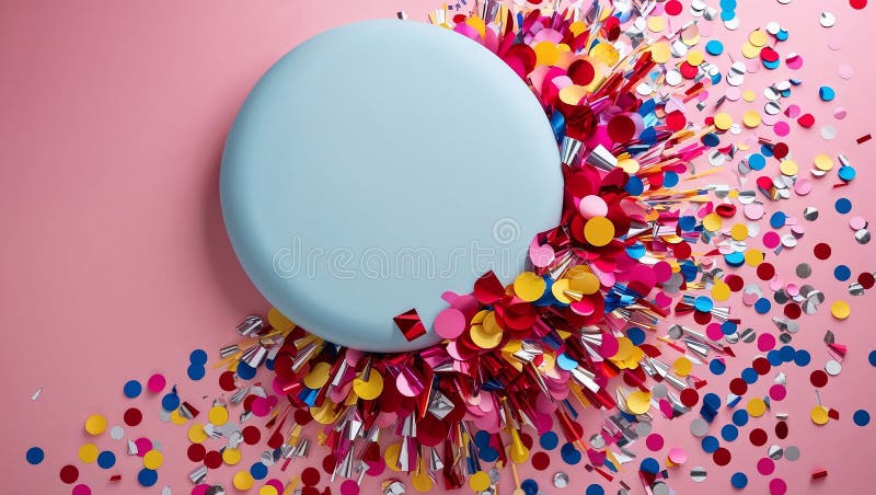 Colorful Confetti Exploding Around Pastel Blue Circle on Pink ...