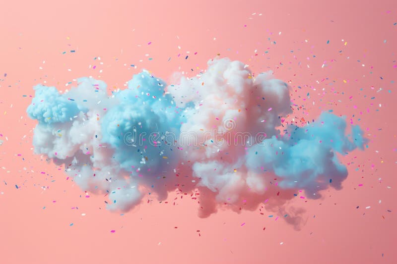 Colorful Confetti Exploding from a Blue and Pink Cloud on a Pink ...