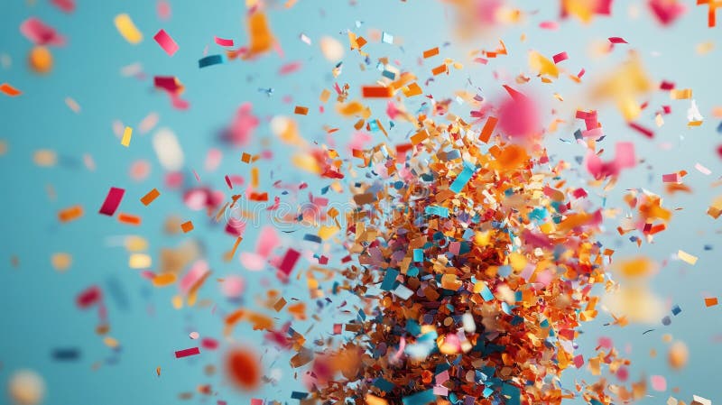 Colorful Confetti Exploding Upwards Against a Blue Background Stock ...