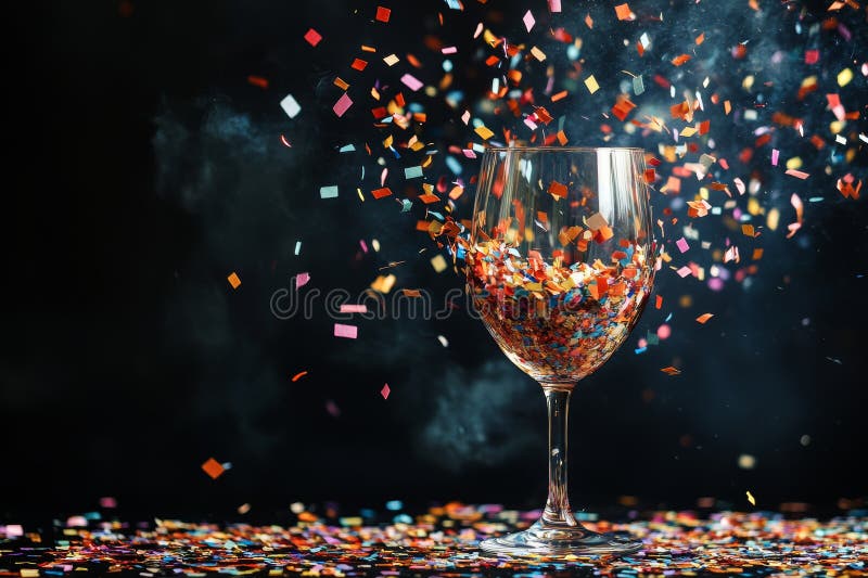Colorful Confetti Exploding from Wine Glass Against Dark Background ...