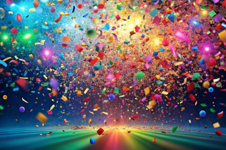Colorful Confetti Explosion, Celebration Scene, Night Venue Stock ...