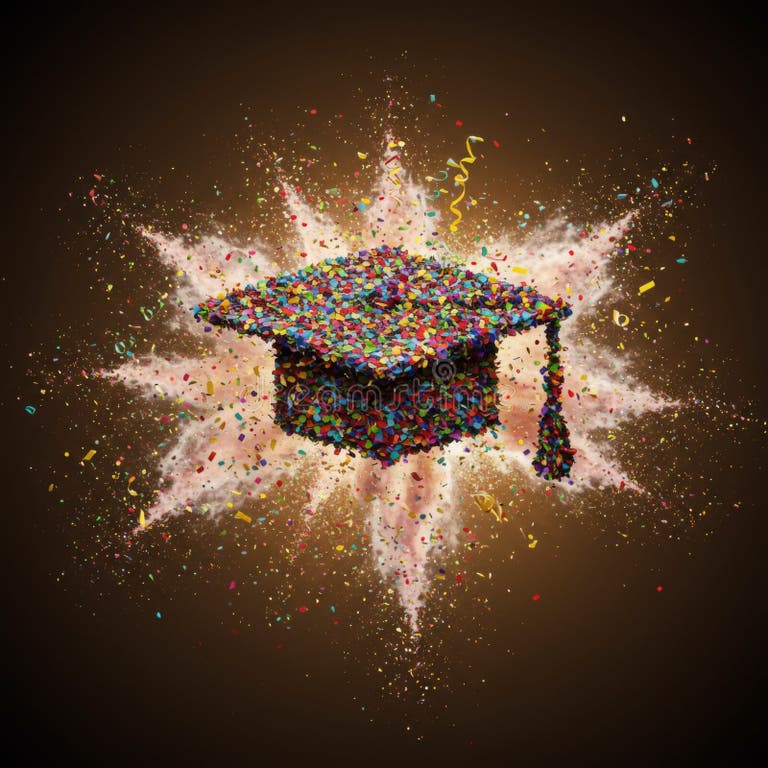 Colorful Confetti Explosion Graduation Cap Stock Illustration ...