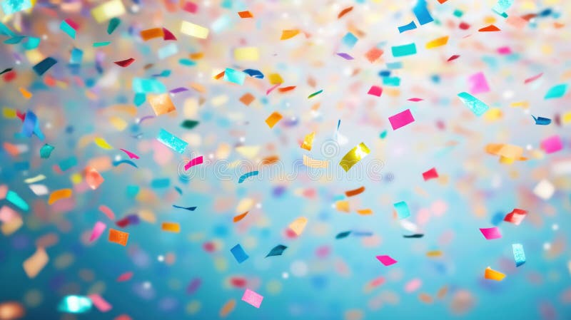 Colorful Confetti Falling Against Blue Background Stock Photo - Image ...