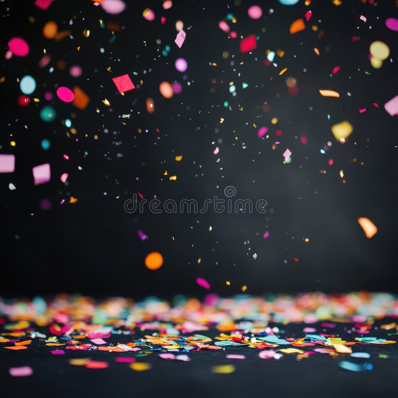 Colorful Confetti Falling Against a Dark Background with Confetti on ...