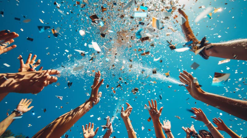 Hands Reaching for Confetti. AI Generated Stock Photo - Image of ...