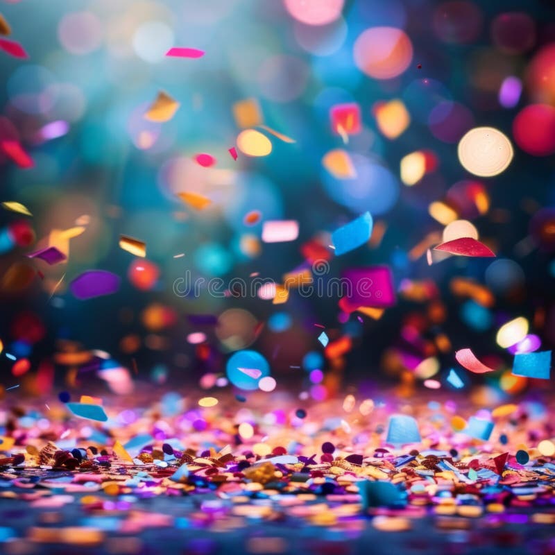 Colorful Confetti Falling on a Dark Background with Bokeh Lights Stock ...