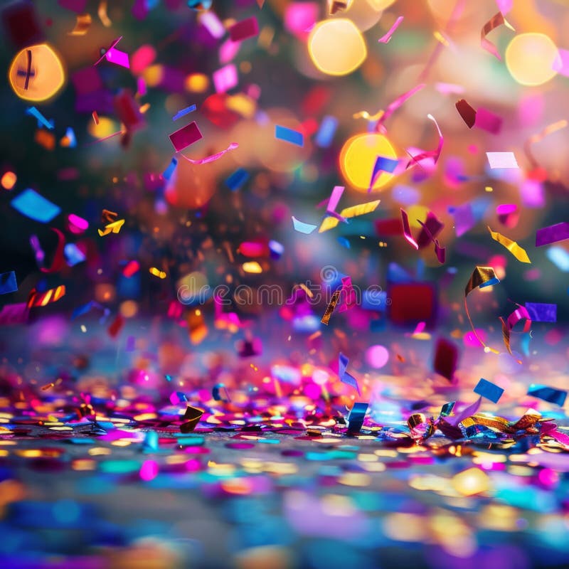 Colorful Confetti Falling on a Glowing Surface Stock Illustration ...