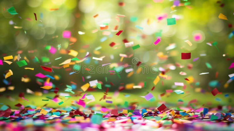 Colorful Confetti Falling on Green Grass Stock Illustration ...