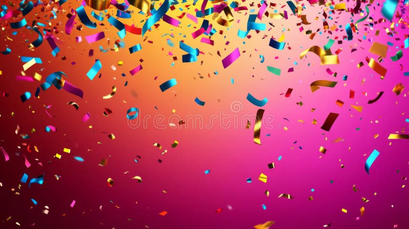 Colorful Confetti Falling on Pink and Orange Background Stock ...