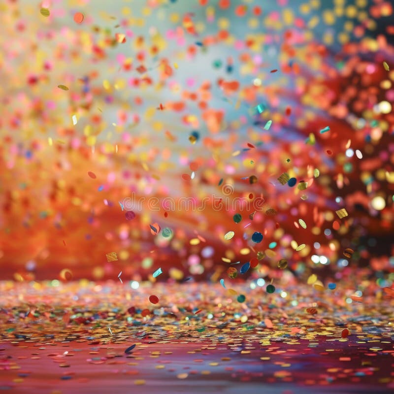 Colorful Confetti Falling on a Red and Orange Background Stock ...