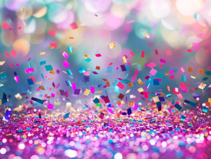 Colorful Confetti Falling on Sparkling Glitter Background Stock ...
