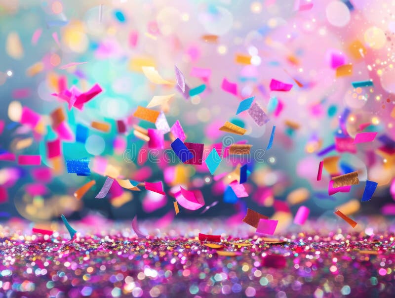 Colorful Confetti Falling on Sparkling Glitter Background Stock ...