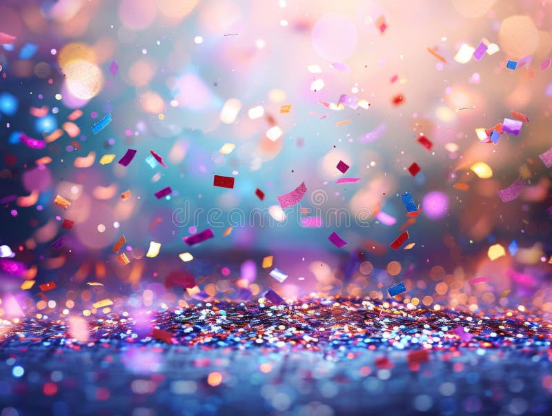 Colorful Confetti Falling on Sparkling Glitter Surface Stock ...