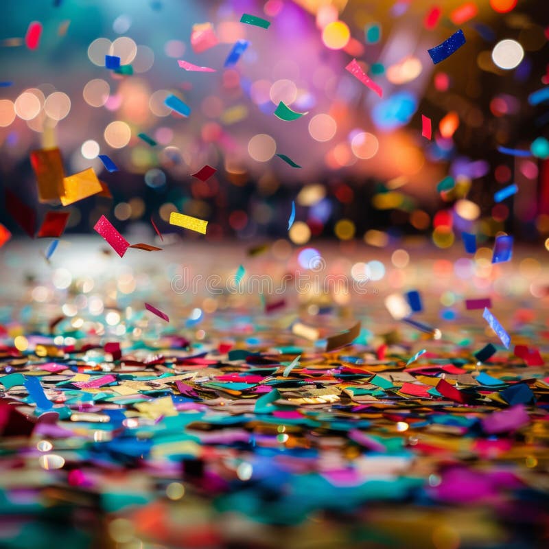Colorful Confetti Falling on a Stage Floor Stock Illustration ...