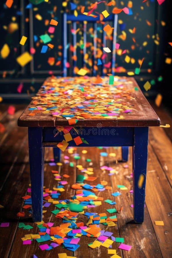 Colorful Confetti Falling on a Wooden Table Stock Illustration ...