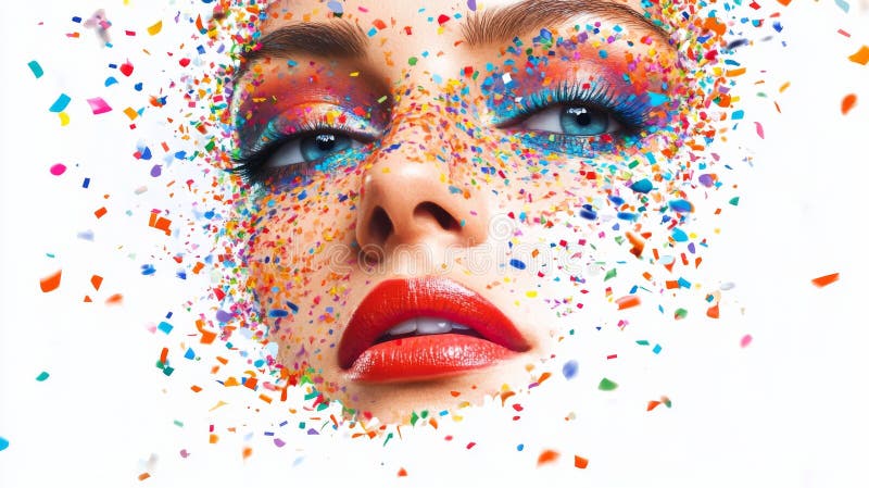 Colorful Confetti Makeup Explosion Stock Photo - Image of editorial ...