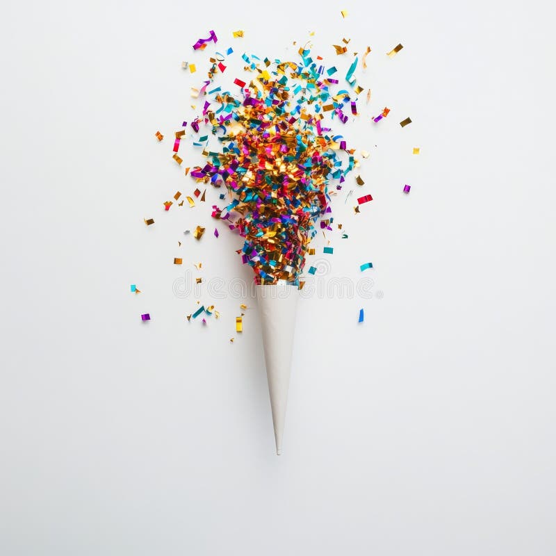 Colorful Confetti Popping Out of a Party Popper on White Background ...
