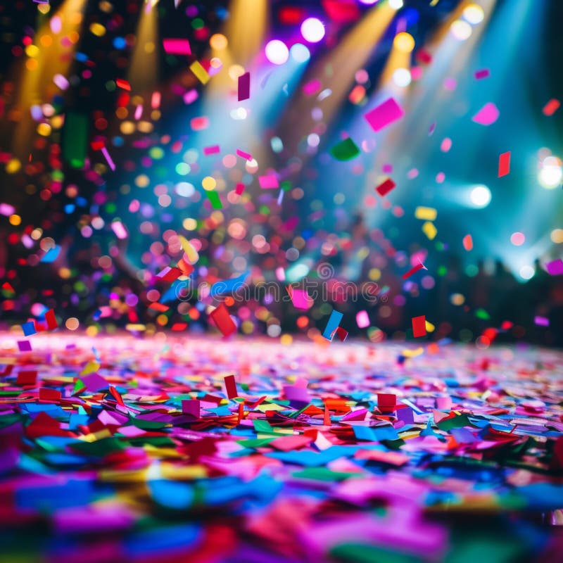 Colorful Confetti Raining Down on Stage Stock Illustration ...