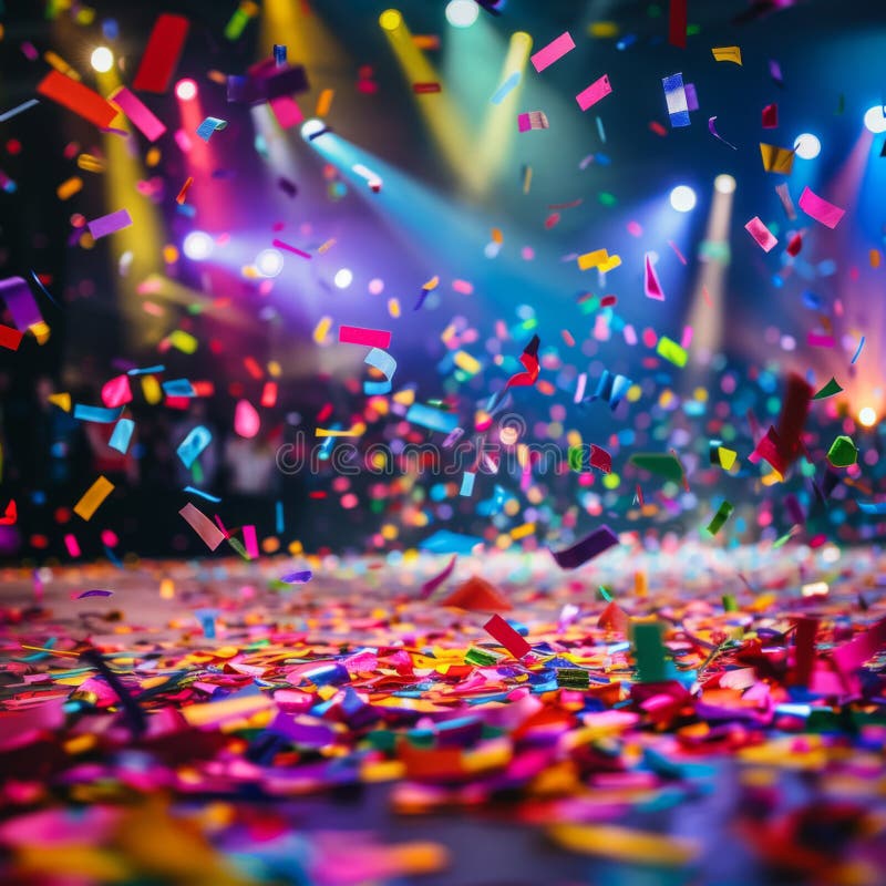 Colorful Confetti Raining on a Stage Stock Illustration - Illustration ...
